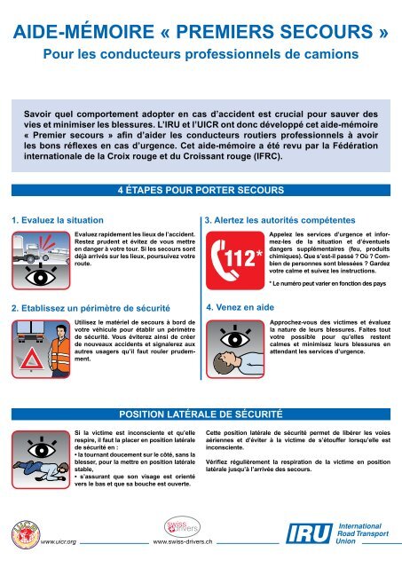 Checklist premiers secours - Swiss Drivers