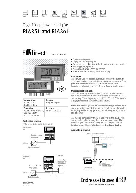 Digital loop-powered displays RIA251 and RIA261 - Endress+Hauser