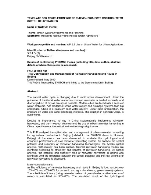 TEMPLATE FOR COMPLETION WHERE PhD/MSc PROJECTS ...