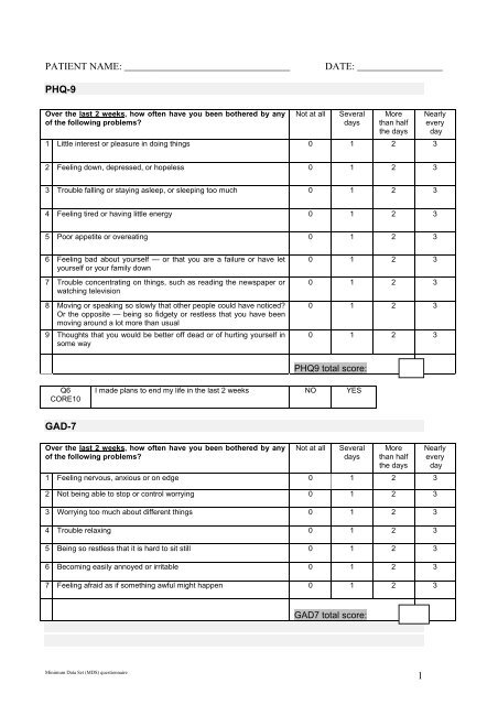 Minimum Data Set (MDS) questionnaire Minimum Data Set (MDS) questionnaire