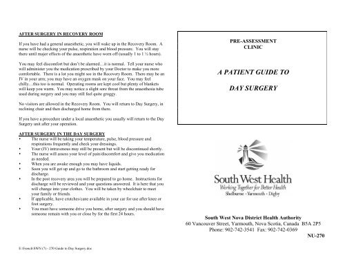 A PATIENT GUIDE TO DAY SURGERY - South West Health
