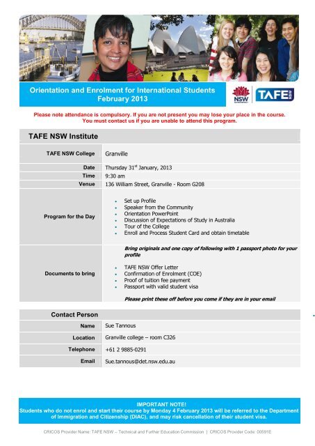 Orientation and Enrolment for International Students ... - TAFE NSW