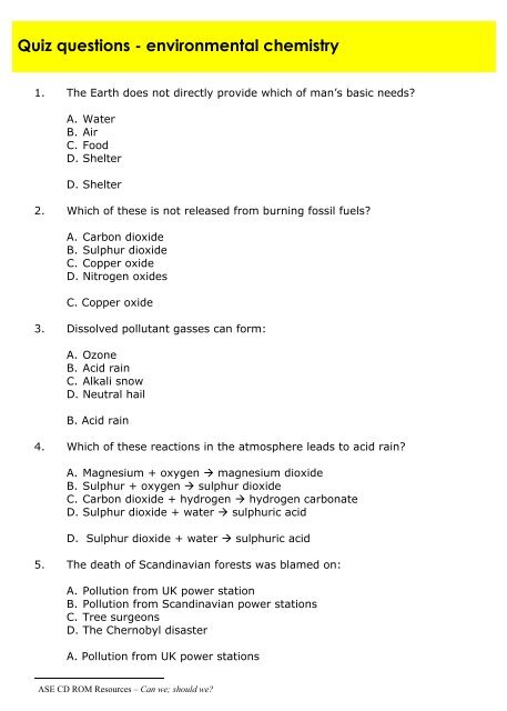 Quiz questions - environmental chemistry - National STEM Centre