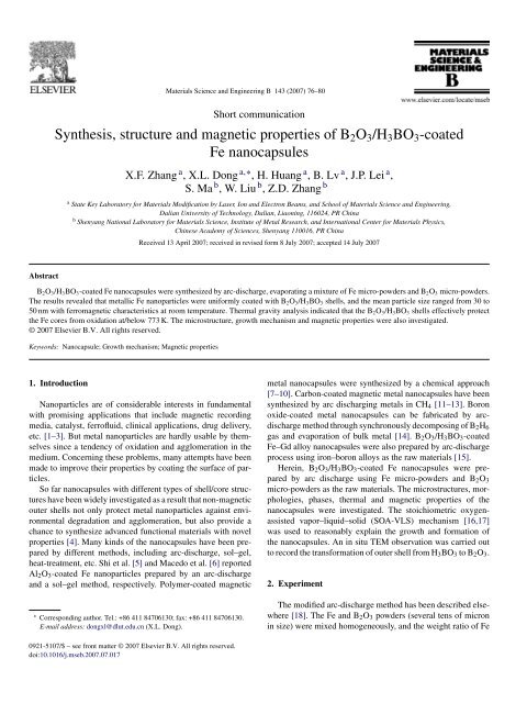 Synthesis, structure and magnetic properties of B2O3/H3BO3 ...