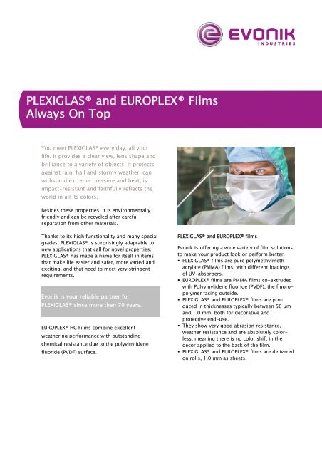 PLEXIGLAS Â® and EUROPLEX Â® Films