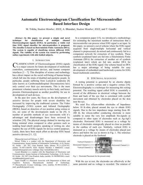 Automatic Electrooculogram Classification for Microcontroller Based ...