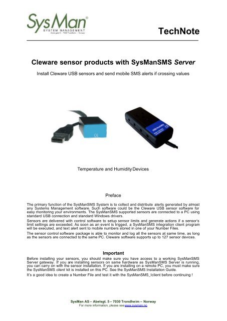 Interface with Cleware USB Temperature/Humidity ... - SysMan AS
