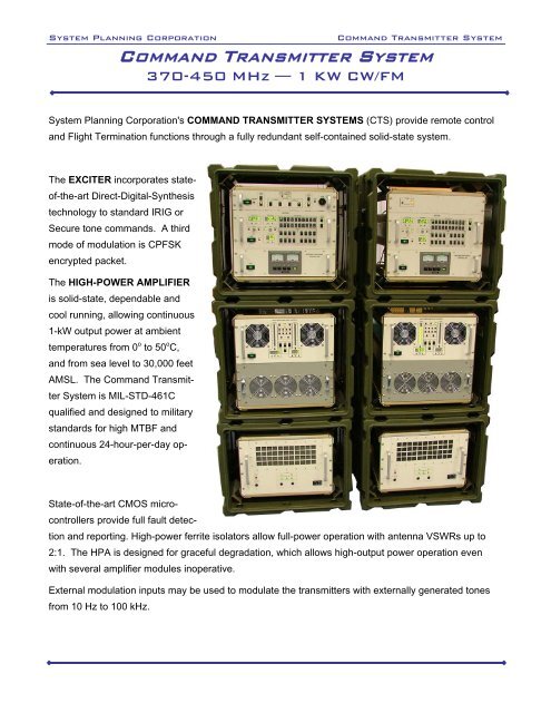 System Planning Corporation's Command Transmitter Systems (CTS)