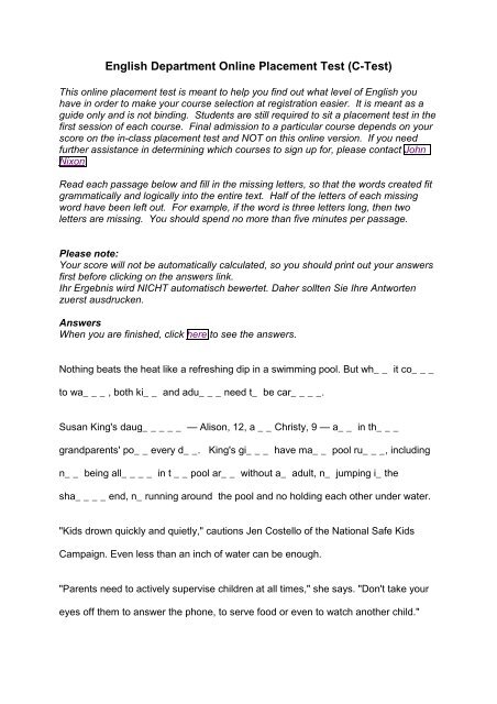 English Department Online Placement Test (C-Test)