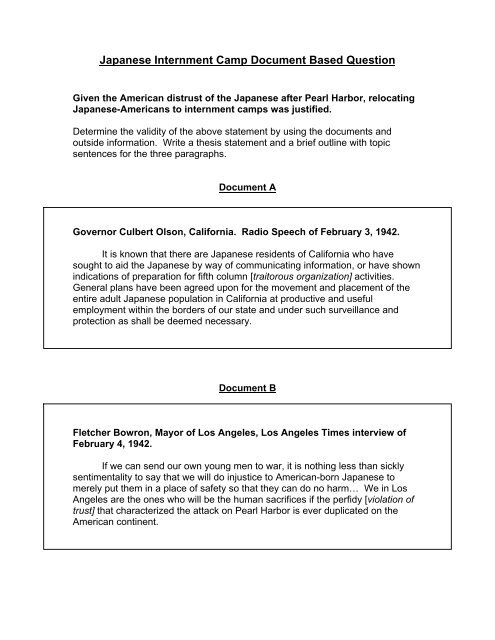 Japanese Internment Camp Document Based Question