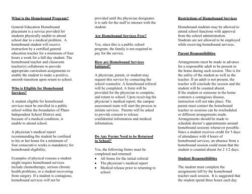 Homebound Brochure - K12 - Plano ISD - Plano Independent ...