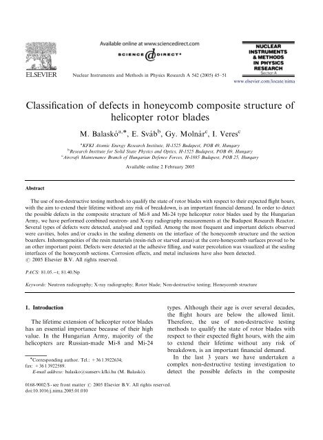 Classification of defects in honeycomb composite structure of ...