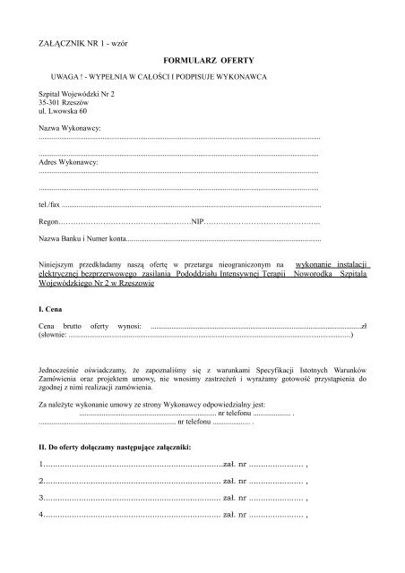 ZAŁĄCZNIK NR 1 - wzór FORMULARZ OFERTY elektrycznej ...