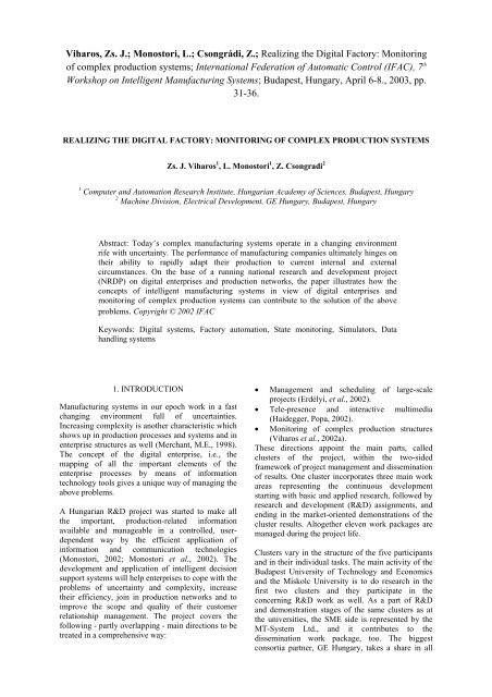 Monitoring of complex production systems