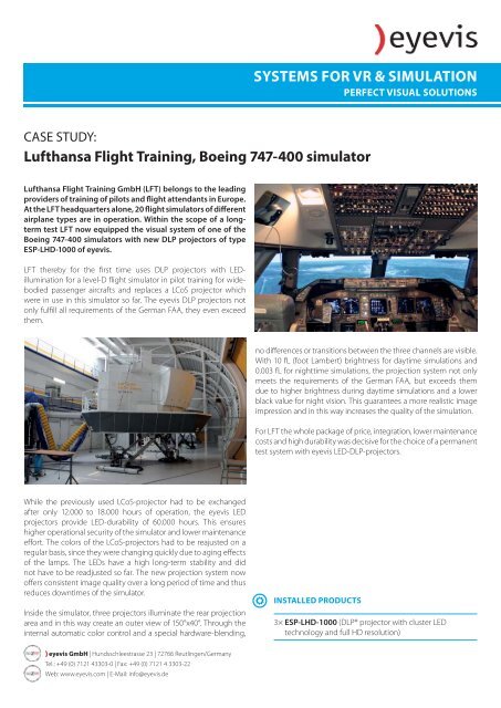 SYSTEMS FOR VR & SIMULATION Lufthansa Flight Training, Boeing 747-400 ...