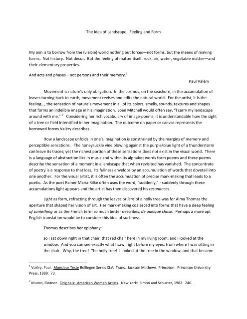 The Idea of Landscape: Feeling and Form My aim is to ... - Tad Mike