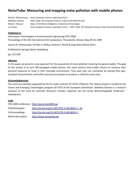 NoiseTube: Measuring and mapping noise pollution with mobile ...
