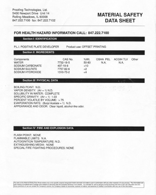 P.L.I. Positive Plate Developer_3-way developer ... - Takach Press