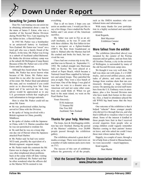 Down Under Report - Second Marine Division Association