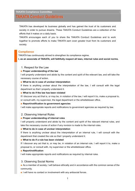 Code of Conduct - Guidelines Compliance Traffic Safety