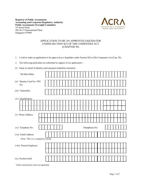 manual application form - ACRA