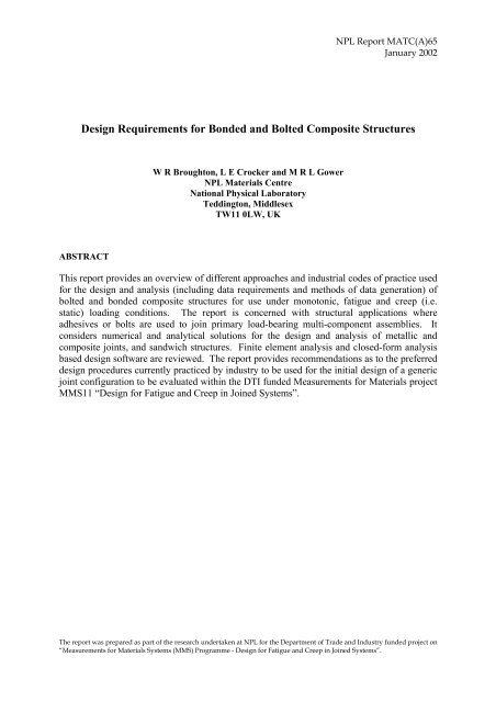 Design Requirements for Bonded and Bolted Composite Structures