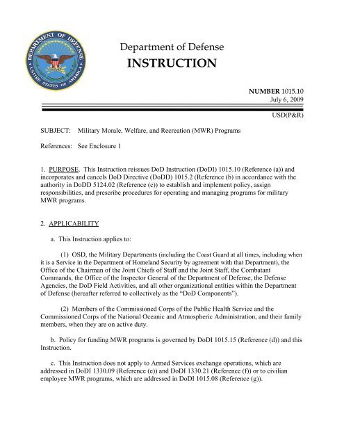 DoD Instruction 1015.10, July 6, 2009 - ArmyMWR.com
