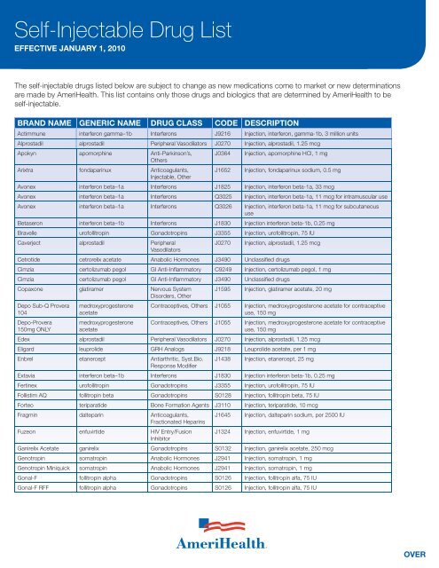 Self-Injectable Drug List - AmeriHealth.com