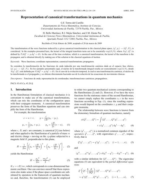 Representation of canonical transformations in quantum ... - E-journal
