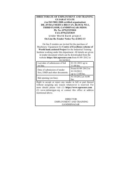 DIRECTORATE OF EMPLOYMENT AND TRAINING ... - Talim Rojgar