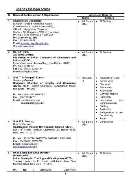 List of Assessing Body - Talim Rojgar