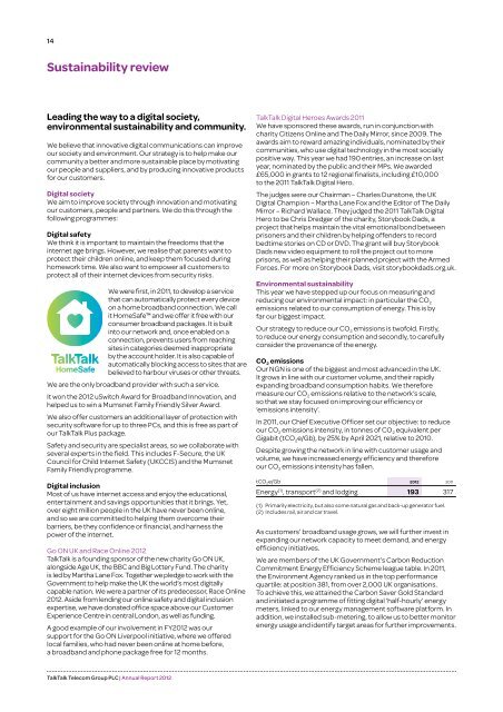 Sustainability review - TalkTalk Telecom Group PLC