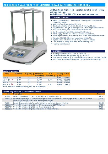 ald series analytical "top-loading" scale with high ... - Tamagnini