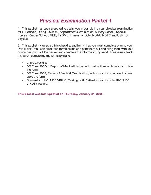 PE Packet 1 - Tripler Army Medical Center