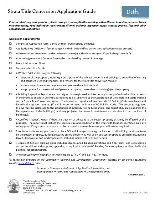 Strata Title Conversion Application Guide - The Corporation of Delta