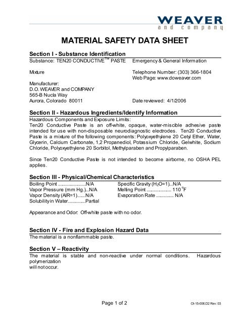 Ten20 Paste - Material Safety Data Sheet (MSDS)