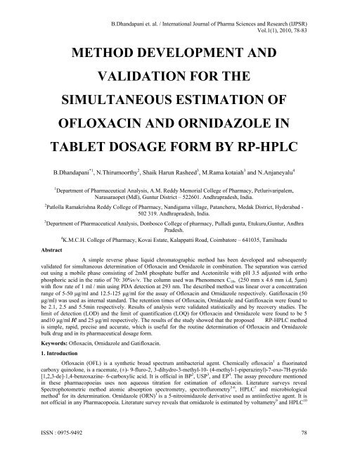 Method Development And Validation For The Simultaneous Estimation