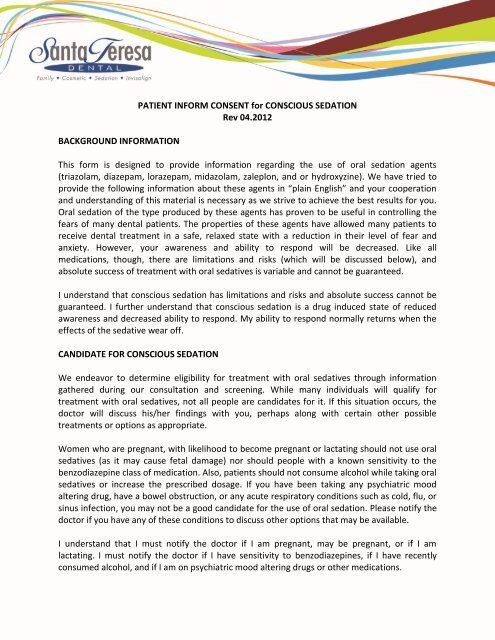 Conscious Sedation - Consent Form