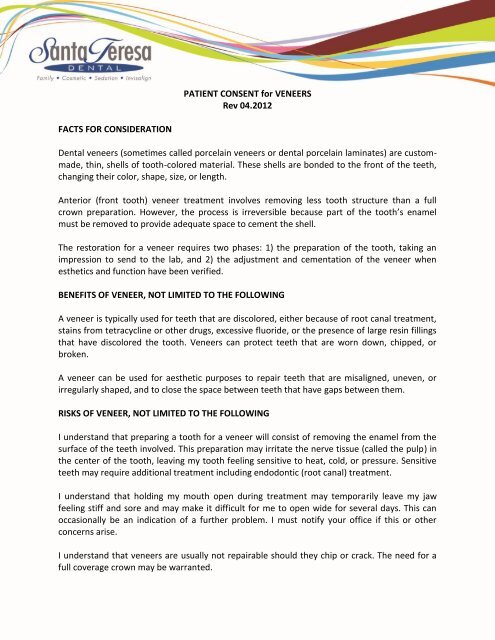 Veneers - Consent Form