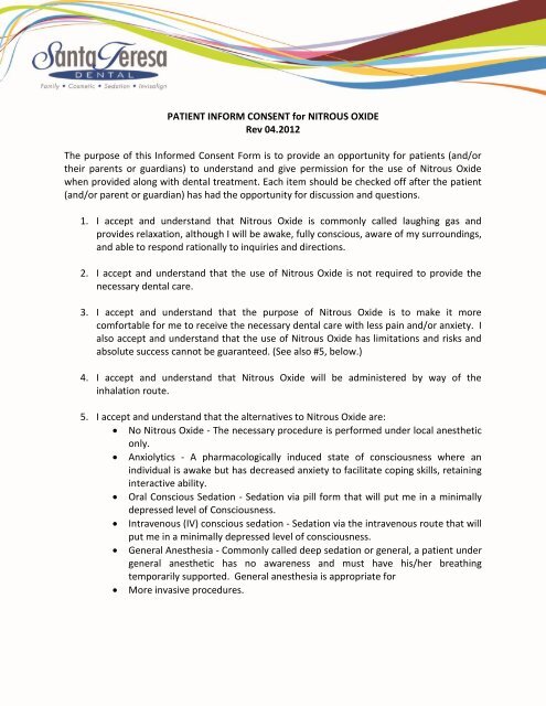 Nitrous Oxide - Consent Form