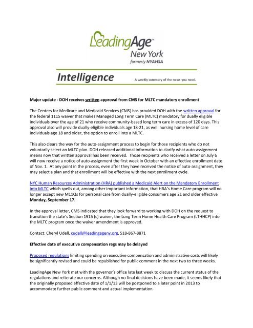 Major update â DOH receives written approval from CMS for MLTC ...