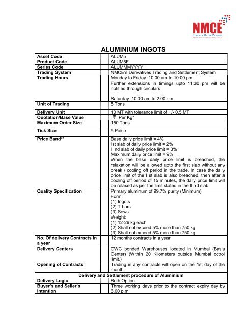 ALUMINIUM INGOTS CONTRACT - Nmce.com