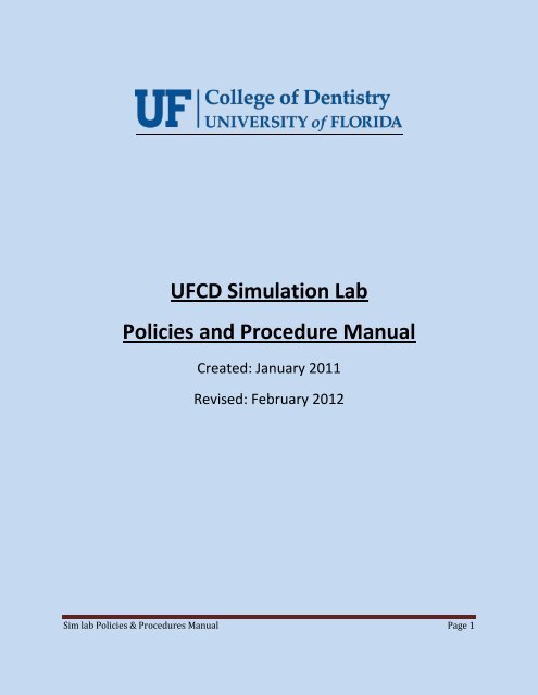 UFCD Simulation Lab Policies and Procedure Manual
