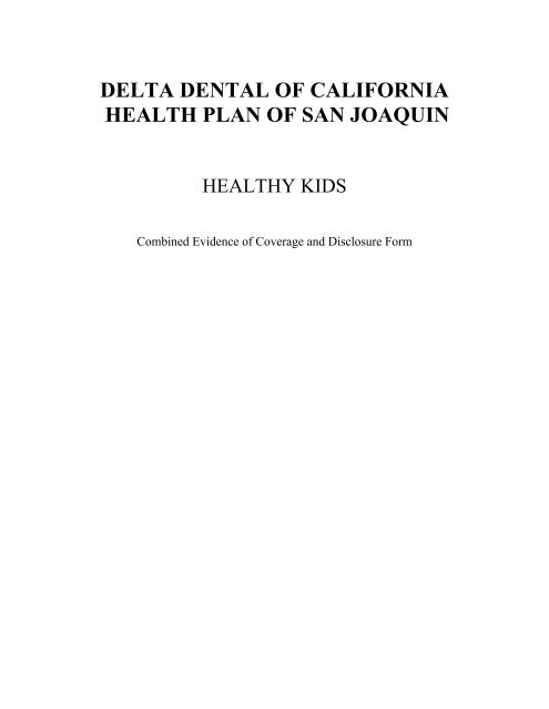 DELTA DENTAL OF CALIFORNIA HEALTH PLAN OF SAN JOAQUIN