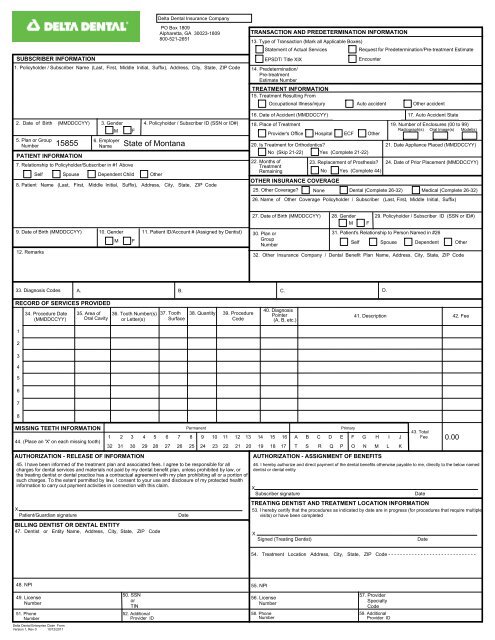 Claim Form - Delta Dental Insurance