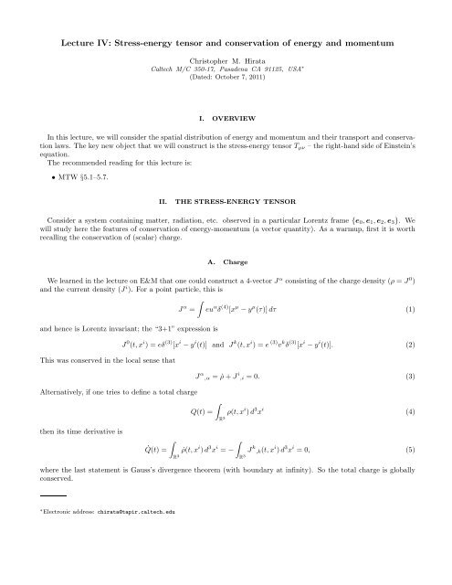 Stress-energy tensor and conservation of energy and momentum