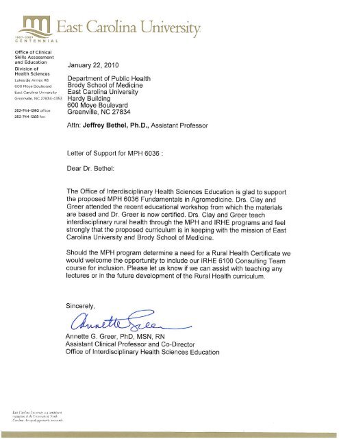 Letters of Support - East Carolina University