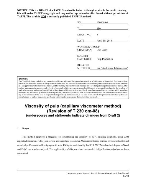Viscosity of pulp (capillary viscometer method) (Revision of T ... - tappi