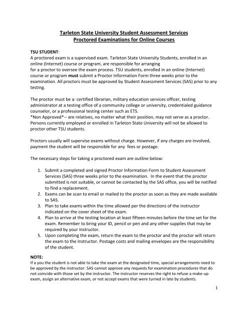 TSU ONLINE Proctor Information Form - Tarleton State University