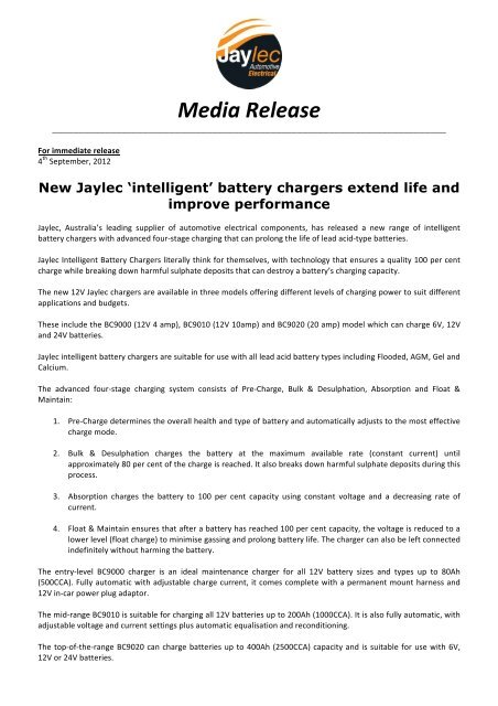 New Jaylec intelligent battery chargers - TAT - The Automotive ...
